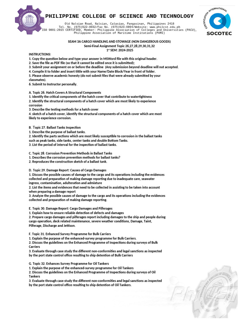 Semi Final Assignment Cargo Handling Non Dangerous Goods | PDF | Oil Tanker | Shipping