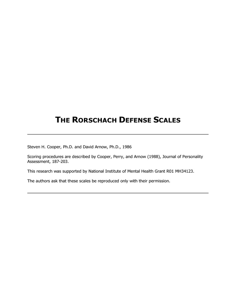 Defense Scales - Scoring On The Rorschach | PDF | Feeling | Experience