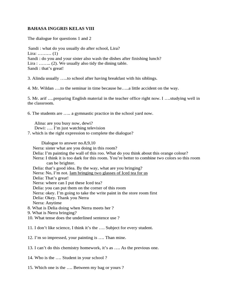 The Dialogue For Questions 1 and 2 | PDF