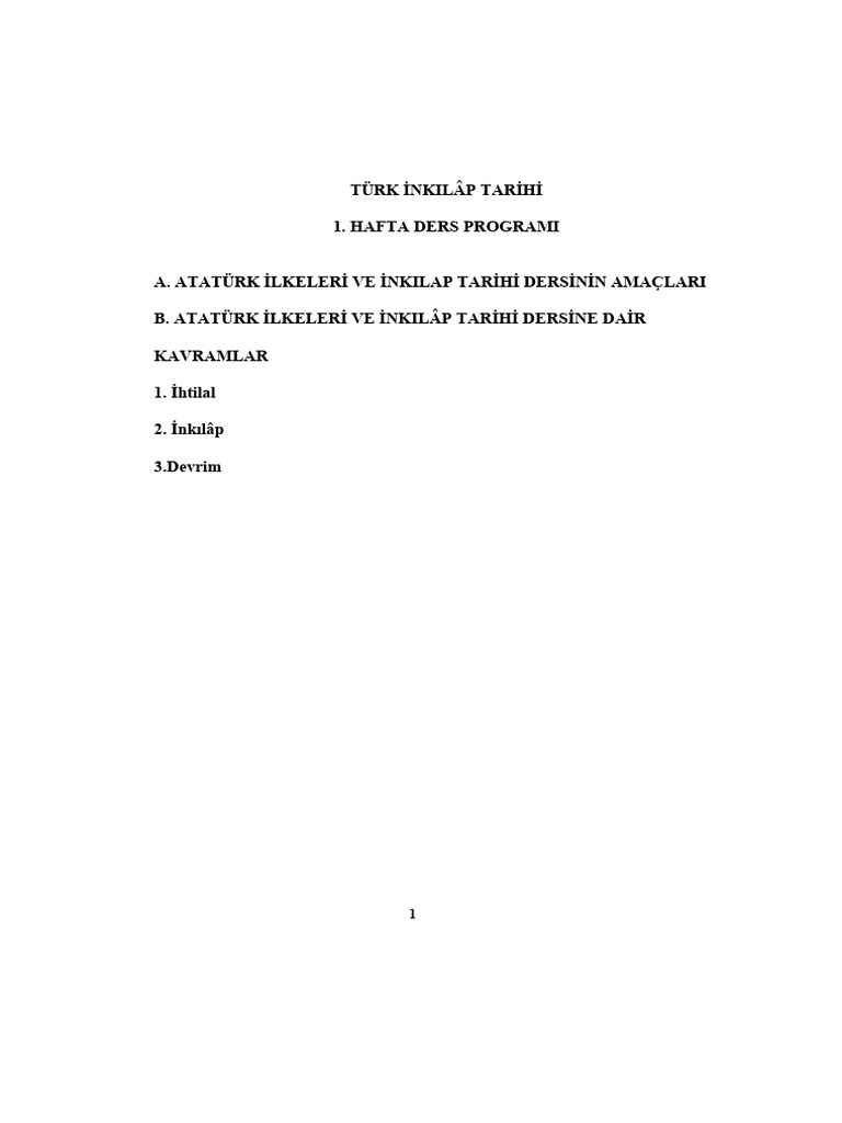 Türk Nkilâp Tar H 1. Hafta Ders Programi | PDF