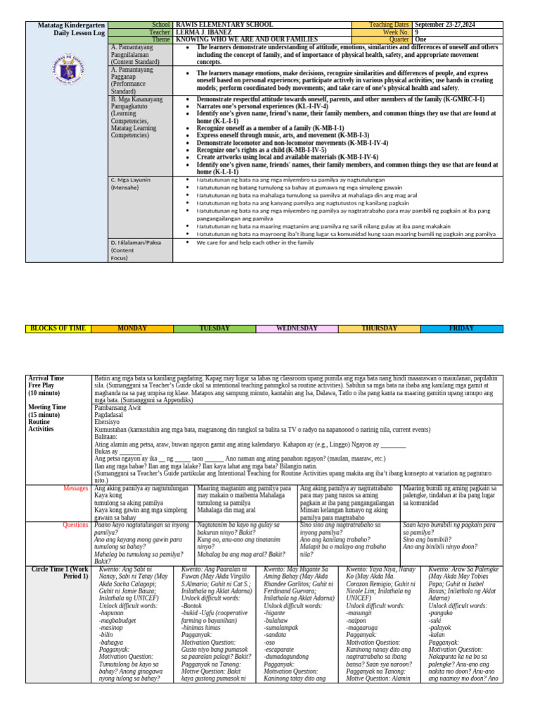 Q1-Week 9 Kindergarten-DLL-MATATAG | PDF