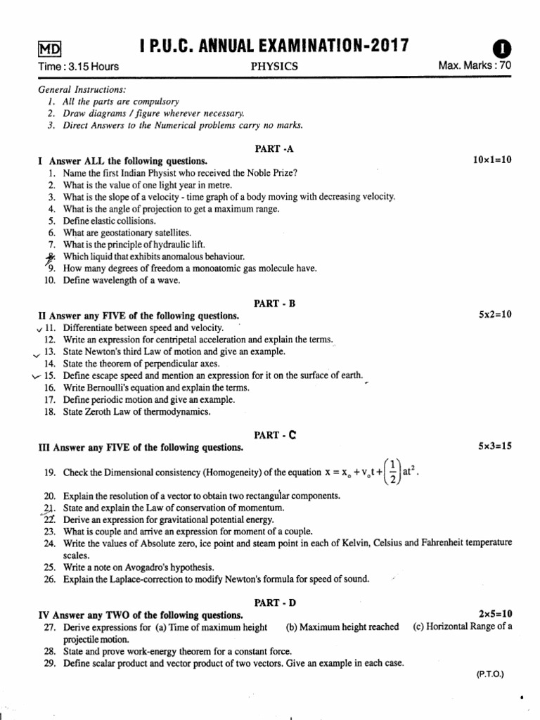 1st Puc Physics 2017 Pdf Acceleration Force