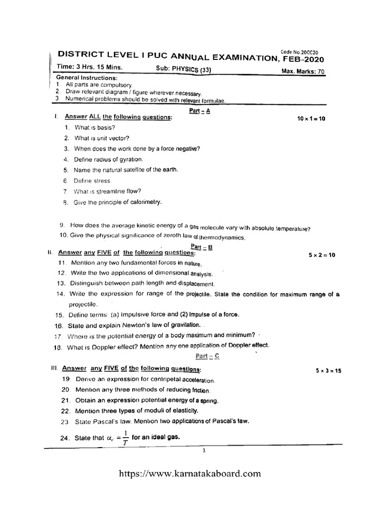1st Puc Physics 2020 | PDF