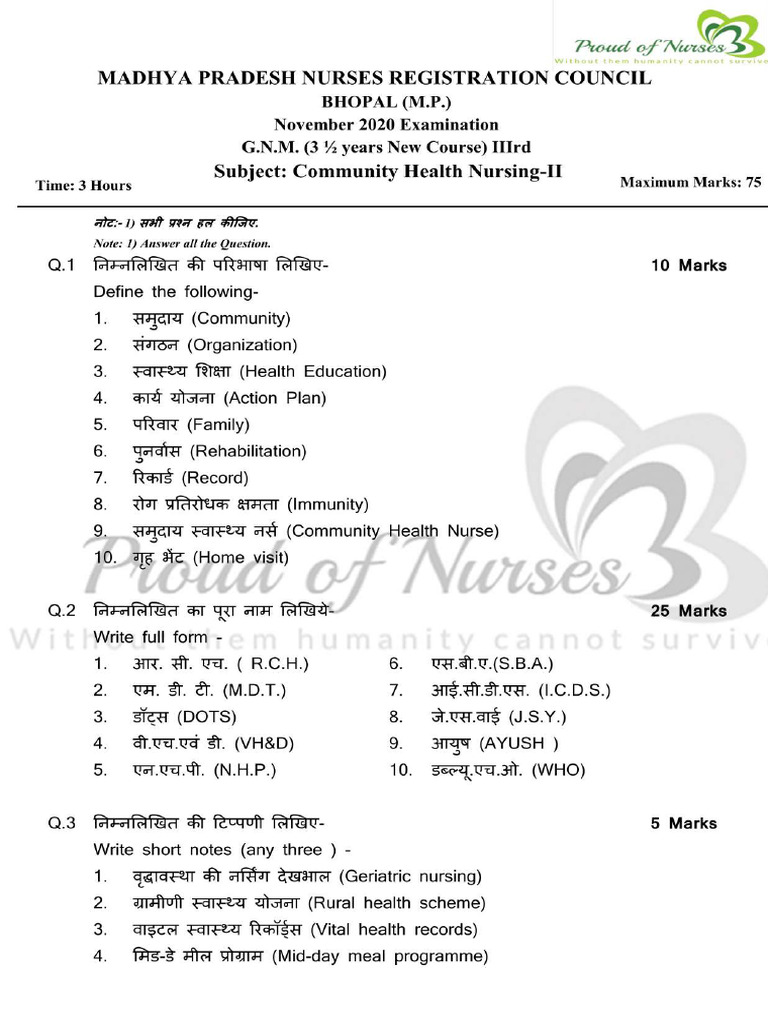 MPNRC 2020 November GNM 3rd Community Health Nursing II | PDF