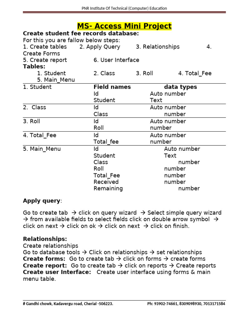 Access Miniproject | PDF