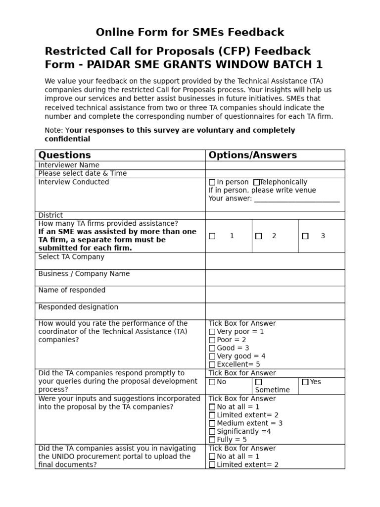 Offline Form For SMEs Feedback Updated | PDF | Small And Medium Sized ...