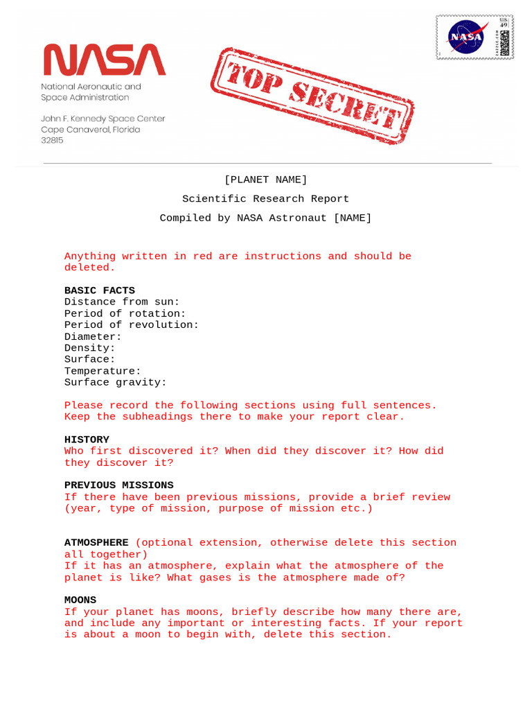 Planet Research Report Template | PDF | Science & Mathematics