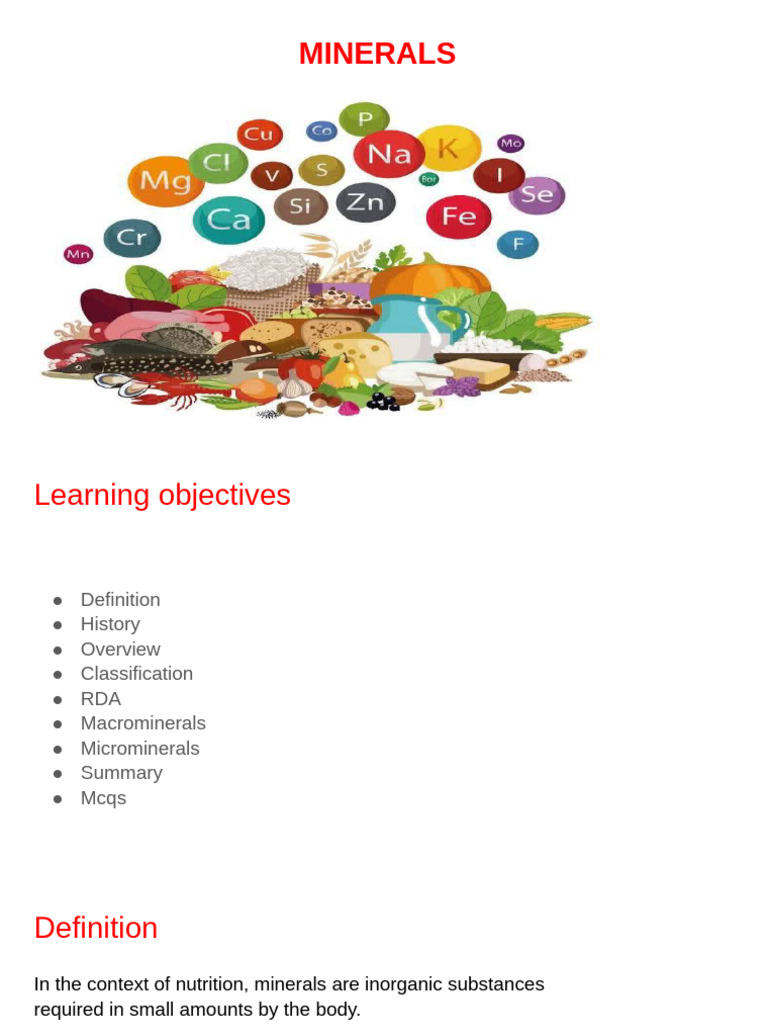Introduction To Minerals | PDF | Nutrients | Determinants Of Health