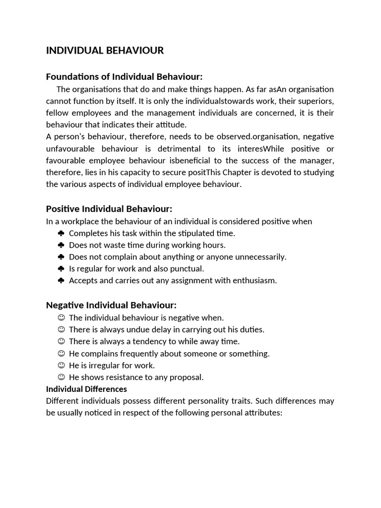 Understanding Individual Behavior in Organizations | PDF | Employment ...