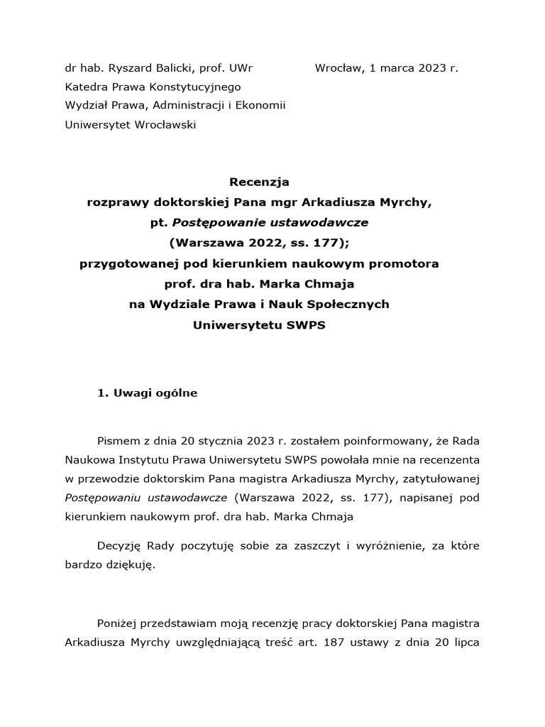 Recenzja - Balicki - Arkadiusz Myrcha | PDF