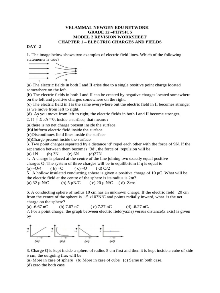 Grade 12 Physics: Electric Charges Worksheet | PDF | Electric Field ...
