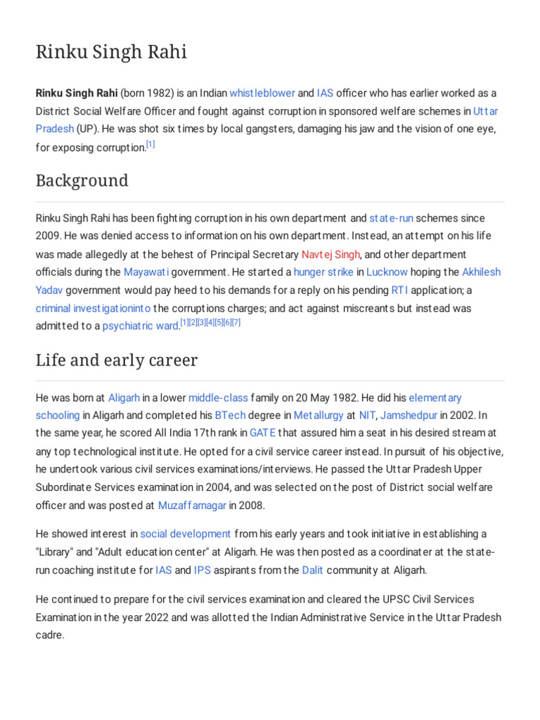 Rinku Singh Rahi: IAS Whistleblower's Fight | PDF | Self-Improvement