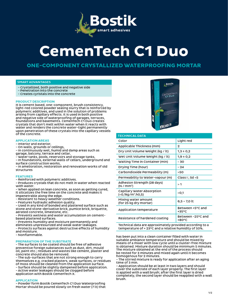 Bostik Cementech c1 Duo Tds en | PDF | Concrete | Basement