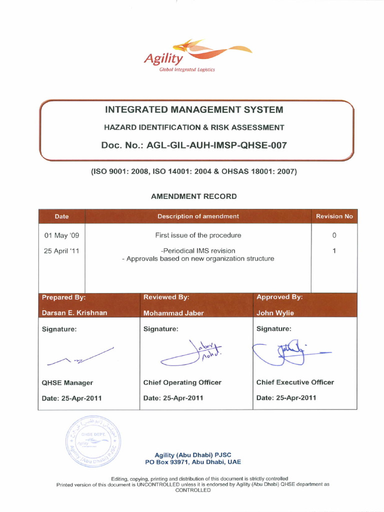 AGL-GIL-AUH-IMSP-QHSE-007 - Risk Assessment Procedure | PDF | Risk ...