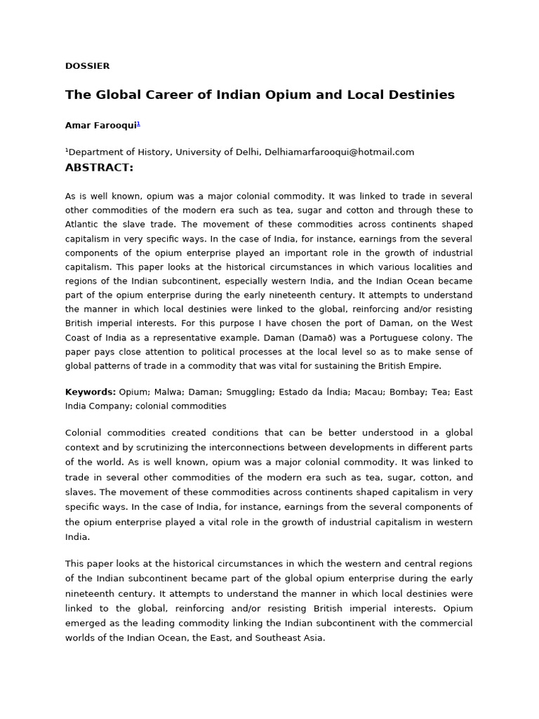 INDO Afghan China British Opium Paper DU | PDF | Opium
