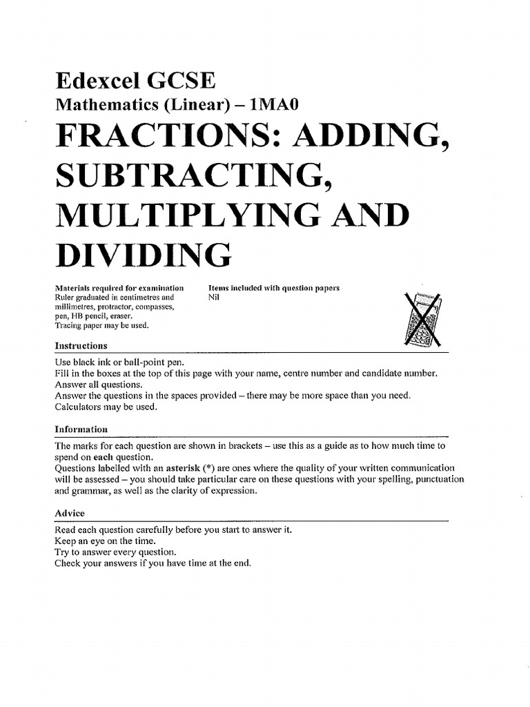 27 - Fractions Adding Subtracting Multiplying Dividingans | PDF