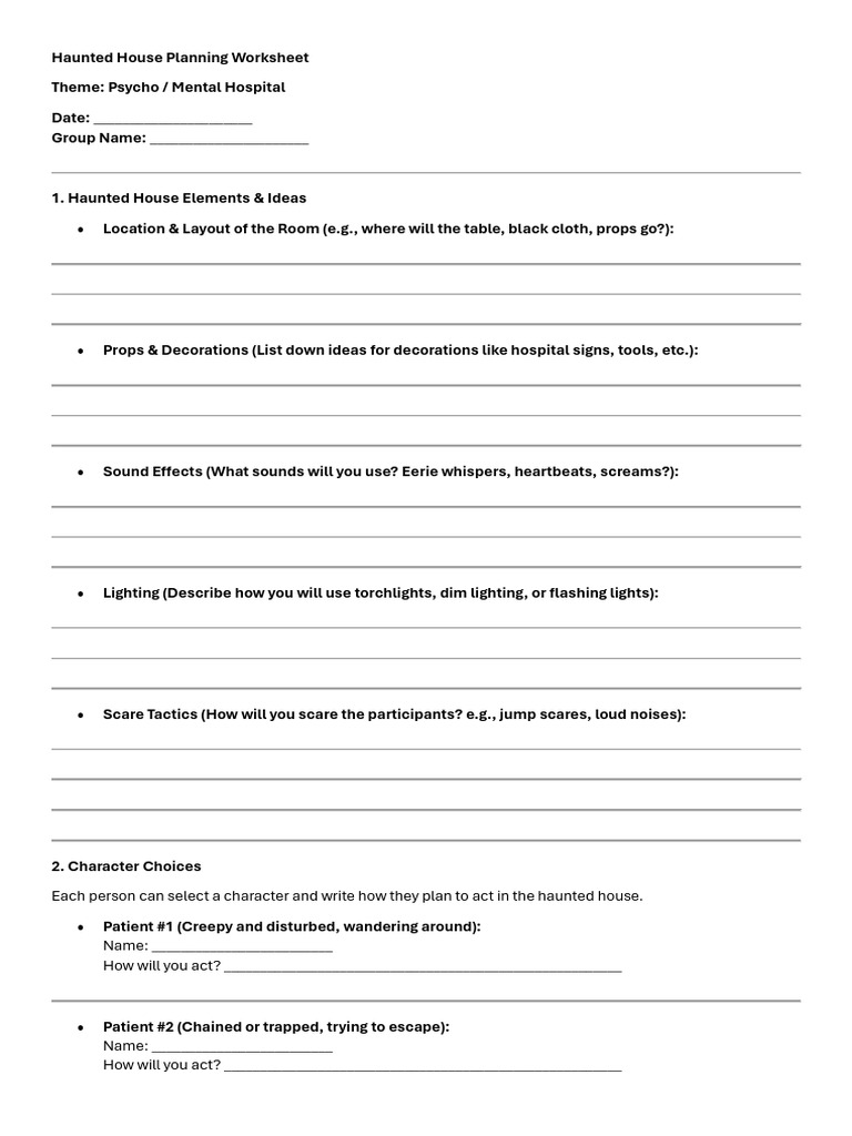 Haunted House Planning Worksheet - FORM 3 STUDENTS | PDF | Language ...