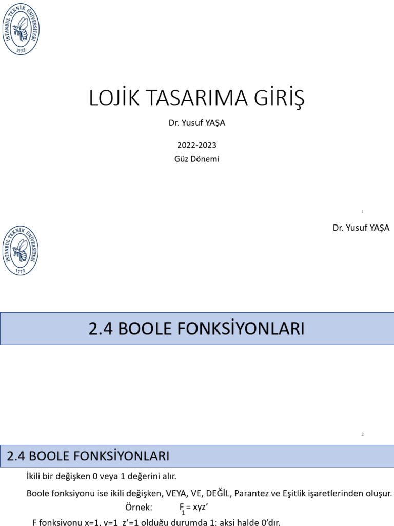 Lojik Tasarima Giriş: Dr. Yusuf YAŞA | PDF