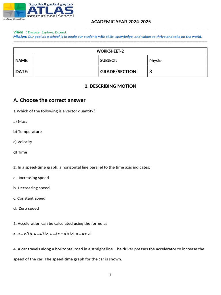 Worksheet On Describing Motion | PDF | Acceleration | Velocity