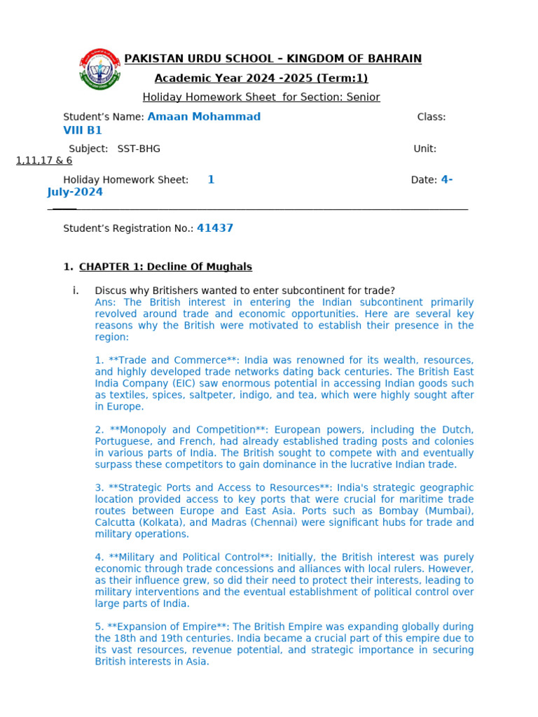 SST Grade 8 Holiday Homework | PDF | World War II | Axis Powers