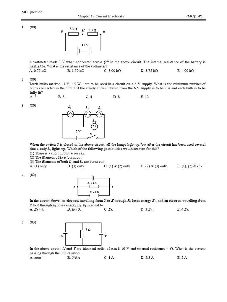 Chapter 13 Current Electricity - MC | PDF | Electrical Resistance And ...