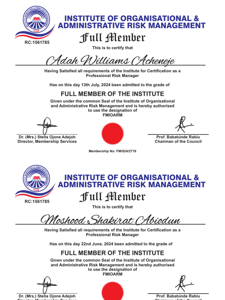 Certificate Institute Print | PDF