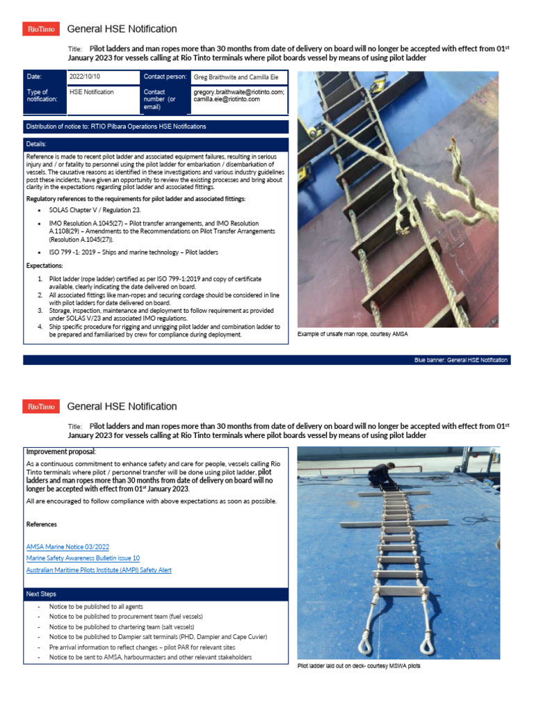 Rio Tinto Pilot Ladder Compliance | PDF