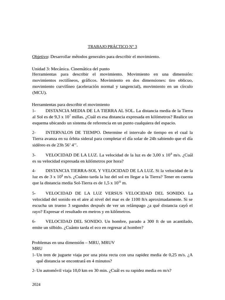 tp-3_2024_ Movimiento con MCU | PDF | Velocidad | Vector Euclidiano