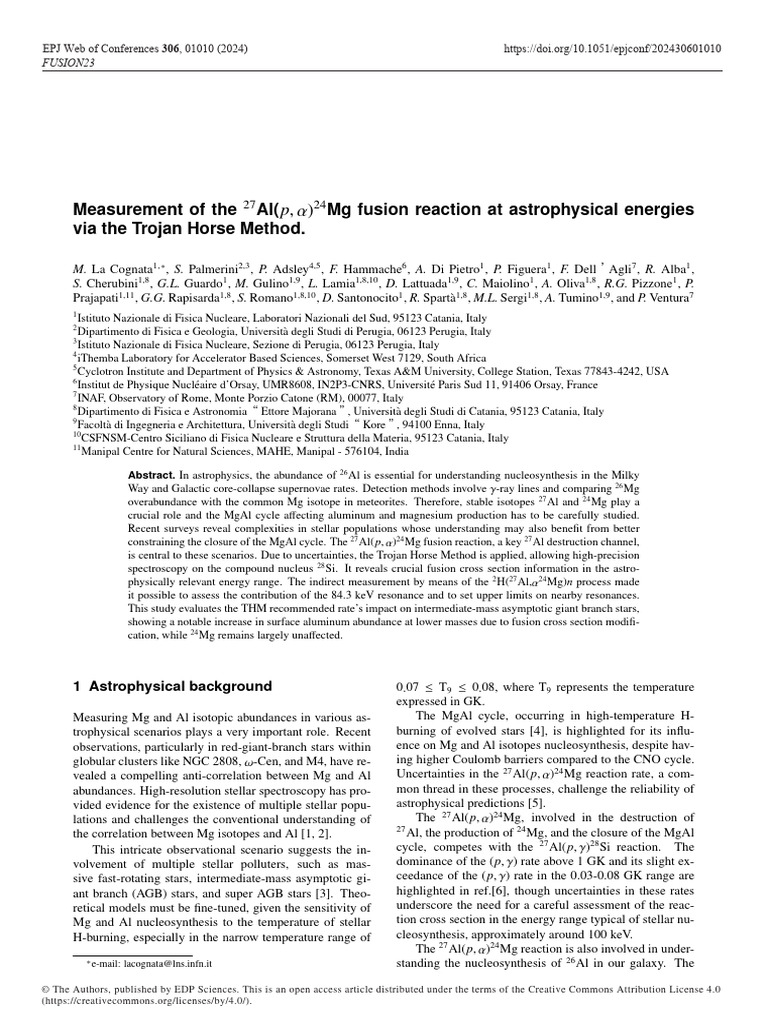 Measurement of The Alp Amg Fusion Reaction at Astr | PDF | Stars ...