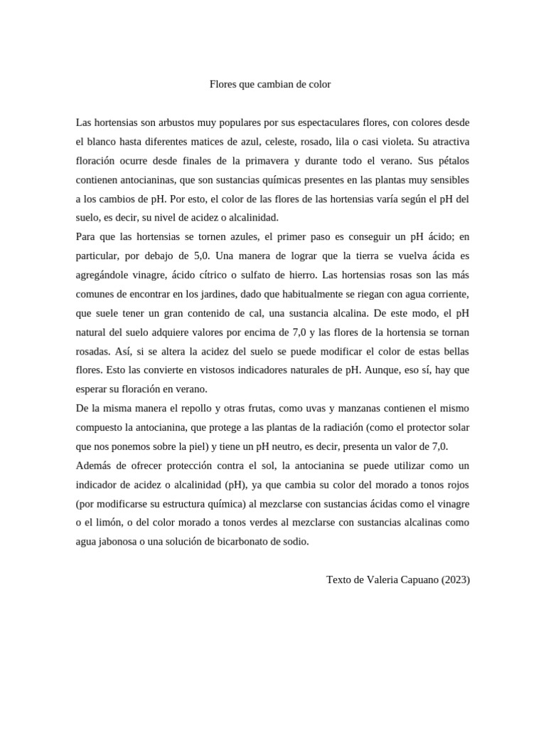 Flores Que Cambian de Color de Valeria Capuano | PDF