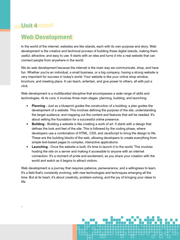 Unit 4 Web Devlopment - Student Handbook-1 | PDF | Html Element | Html