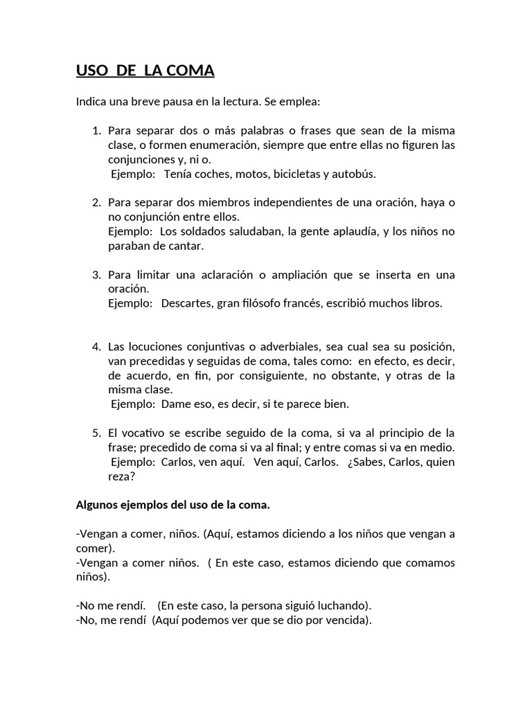 Uso Correcto de la Coma en Español | PDF | Artes del Lenguaje y ...