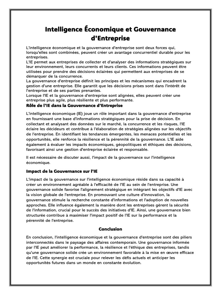 Intelligence Économique Et Gouvernance D'entreprise | PDF | Business ...