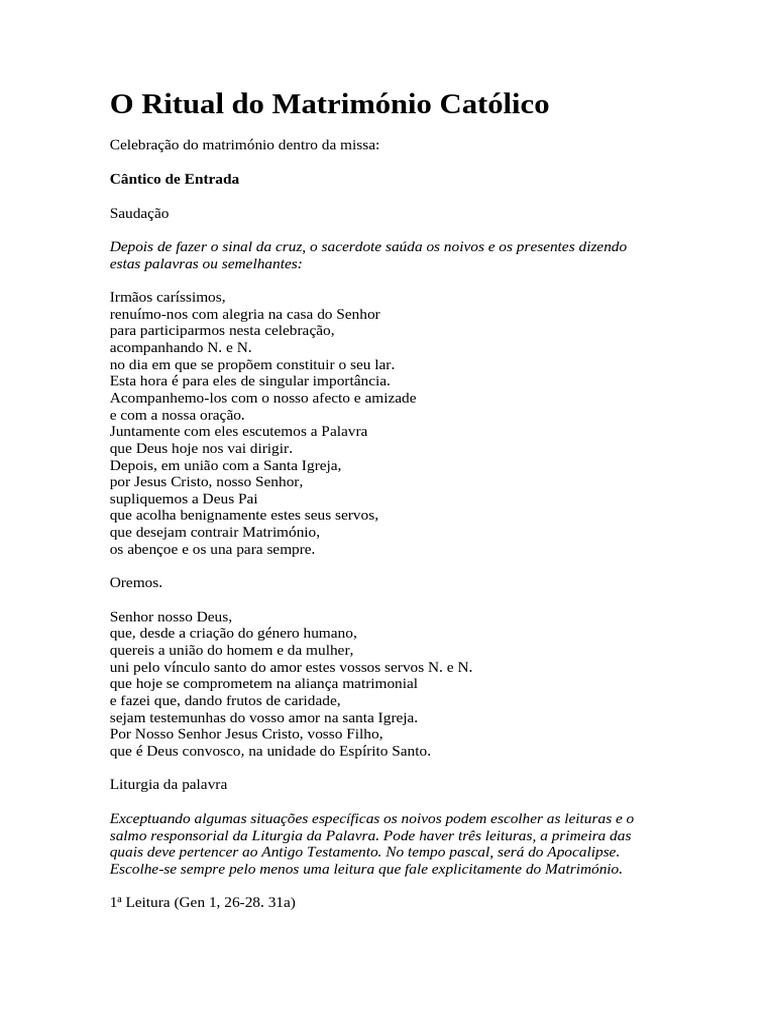 Ritual do Matrimônio Católico | PDF | Eucaristia | Oração