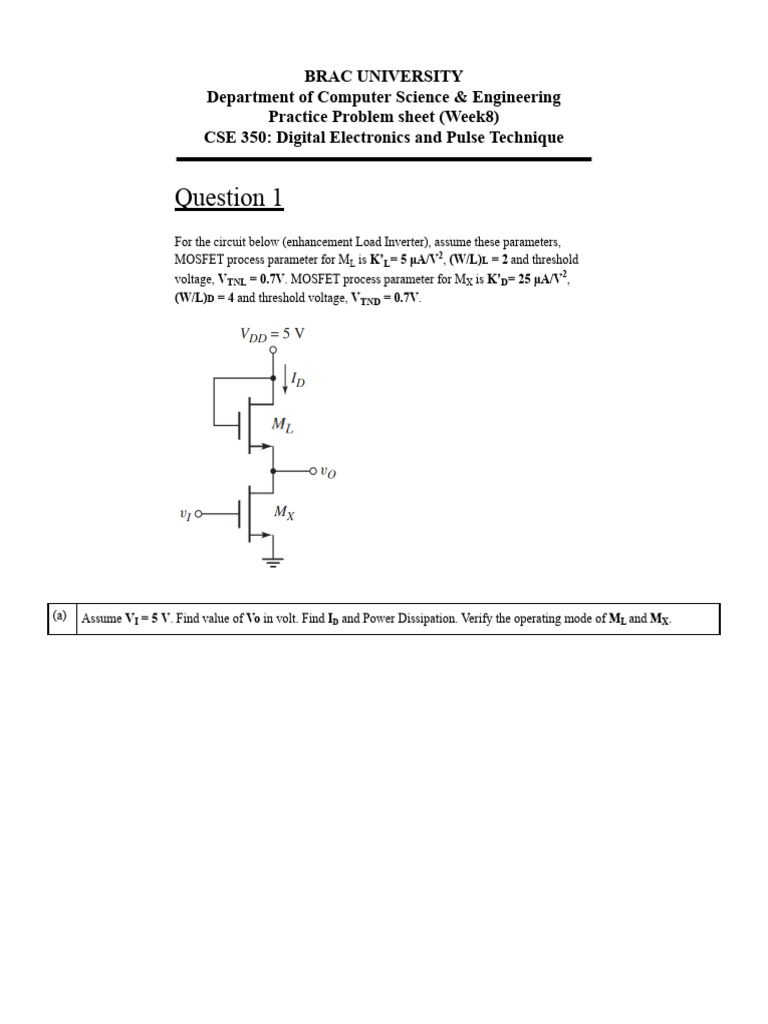 CSE350 Practice Problem Solution Week-8 | PDF | Cmos | Mosfet