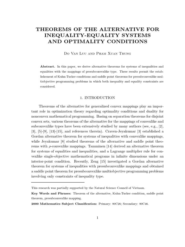 Theorems of The Alternative For Inequality-Equalit | PDF | Mathematical Optimization ...