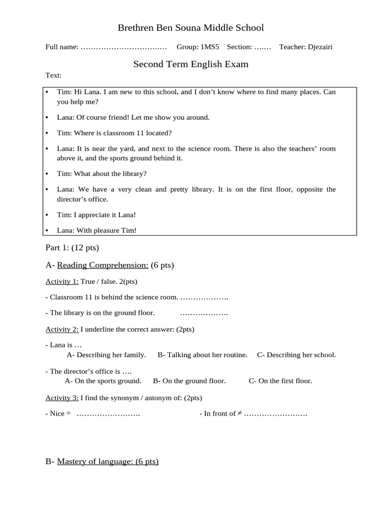 1MS Second Term Exam | PDF | Human Communication | Linguistics