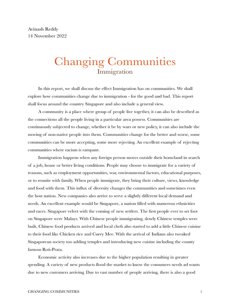 Changing Communities and Immigration | PDF | Singapore | World Politics