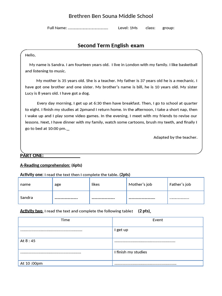 1MS Second Term Exam B | PDF | Foreign Language Studies | Home & Garden