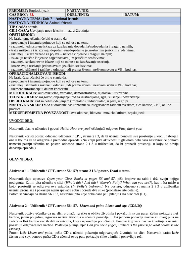 Priprema za cas broj 63 | PDF