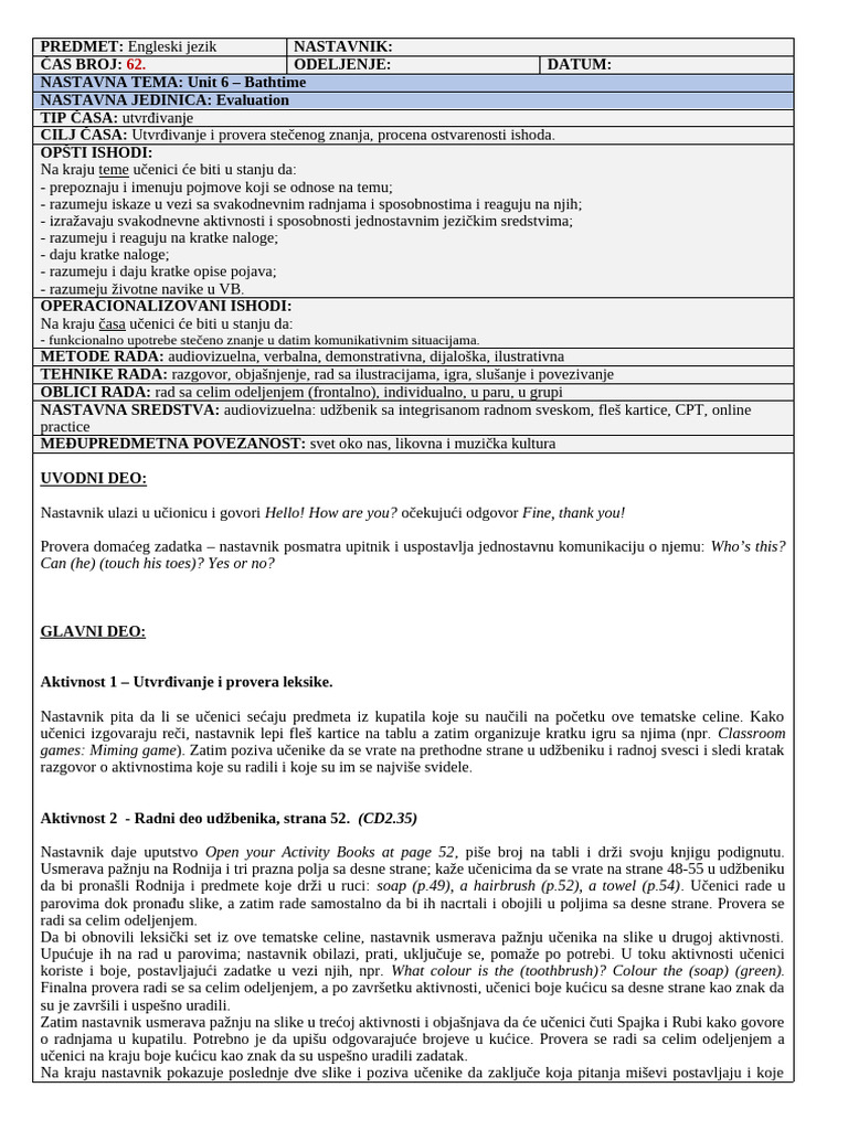 Priprema Za Cas Broj 62 | PDF