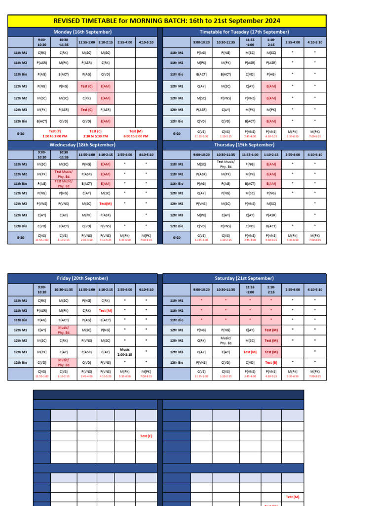 Revised Timetable 16th-21st September | PDF