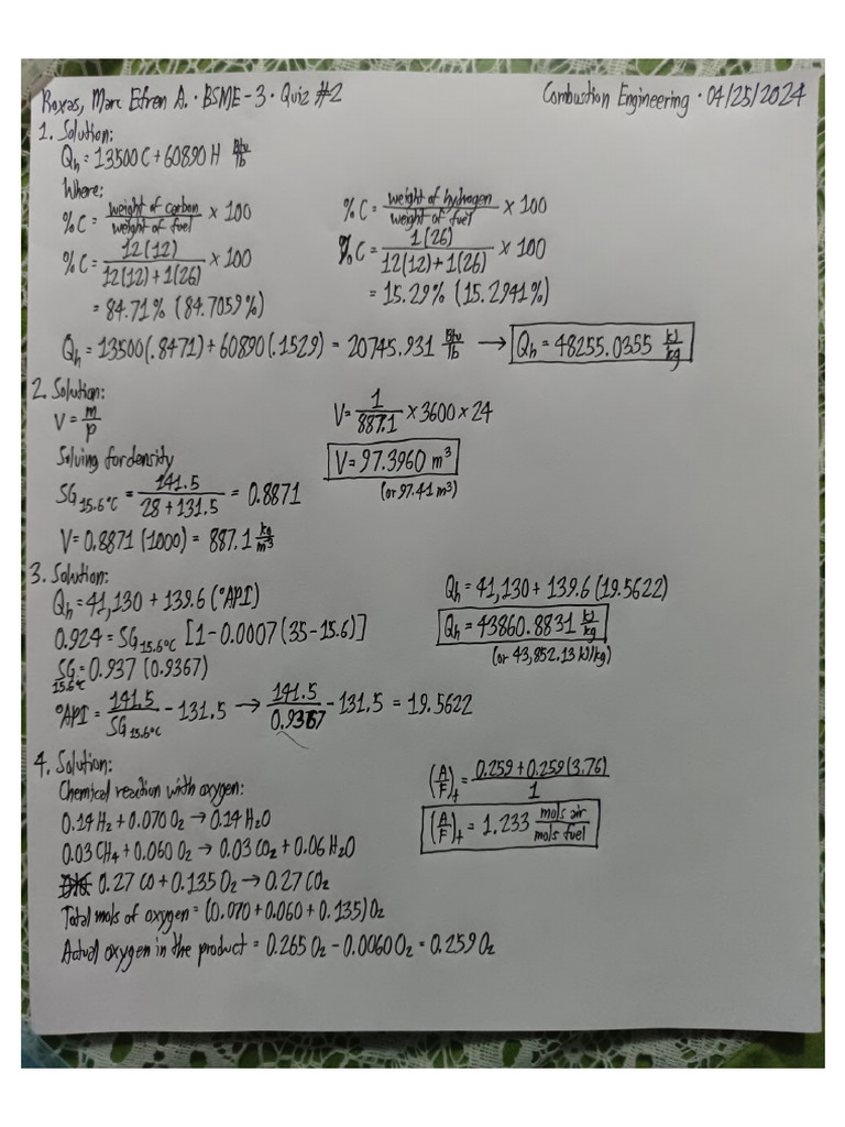 Roxas, Marc Efren A. (Combustion Quiz #2) - April 25, 2024 | PDF