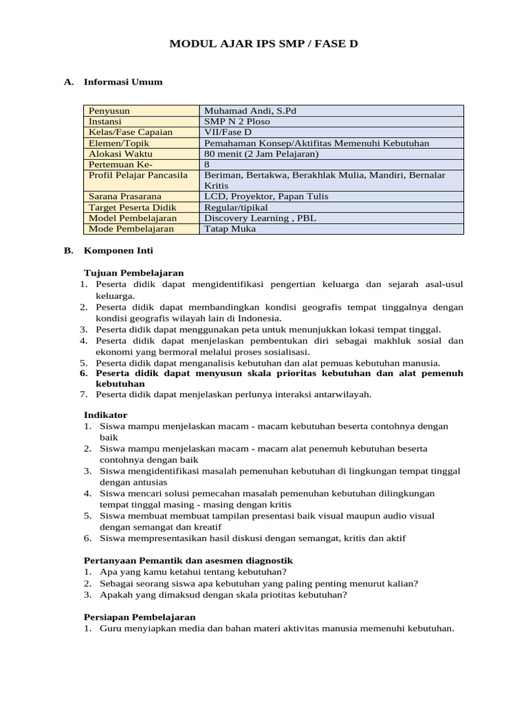 Modul Ajar IPS - Kelas 7. 1.8 Disiplin Positif | PDF | Karier & Perkembangan