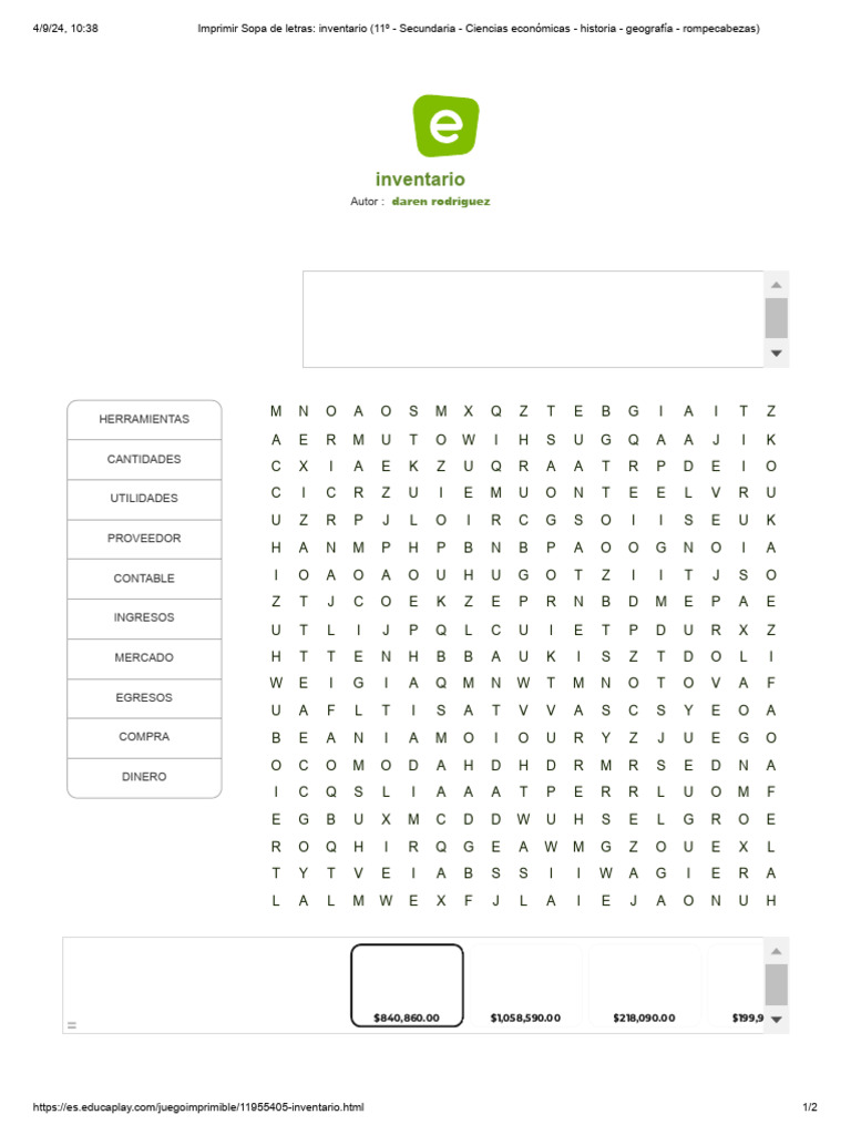 Sopa de Letras de Inventario | PDF | Economias