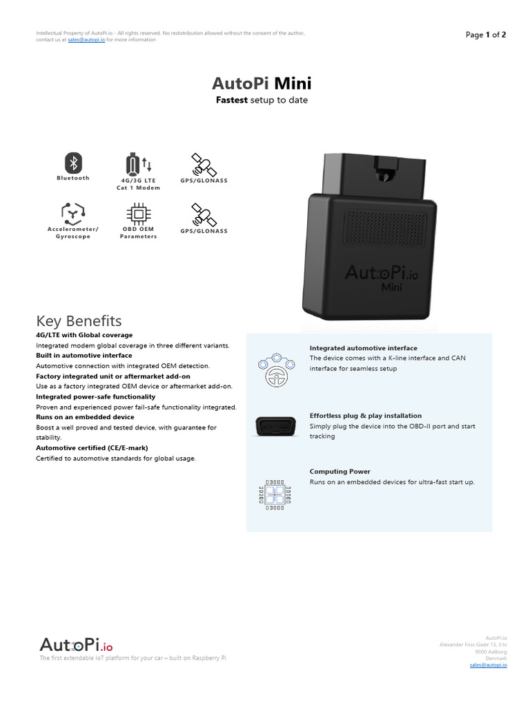 Autopi Mini Datasheet | PDF | 4 G | Lte (Telecommunication)