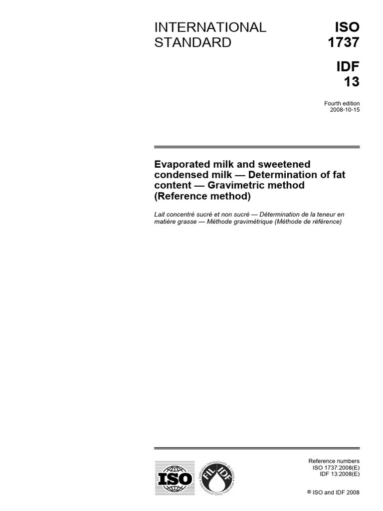 ISO 1737 - 2008 - Evaporated Milk and Sweetened Condensed Milk ...