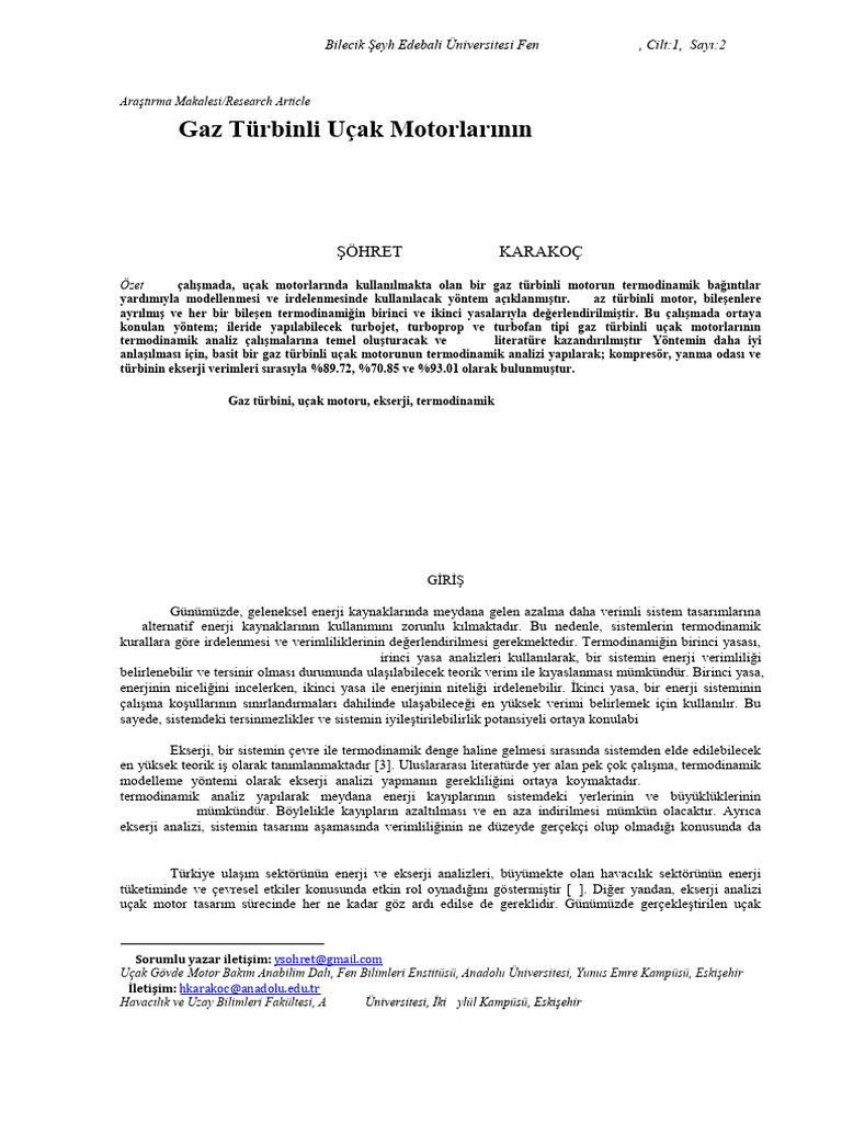 Gaz T - Rbinli U - Ak Motorlar - N - N Termodinamik Modellenmesi (#239057) - 207522 | PDF