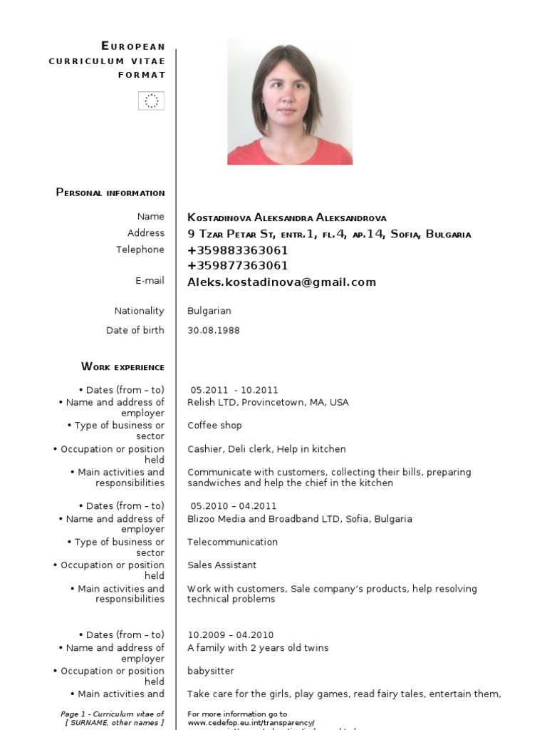 CV European Format | PDF | Bulgaria | Communication