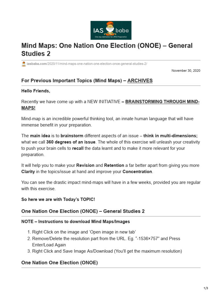 Mind Maps One Nation One Election ONOE General Studies 2 | PDF ...